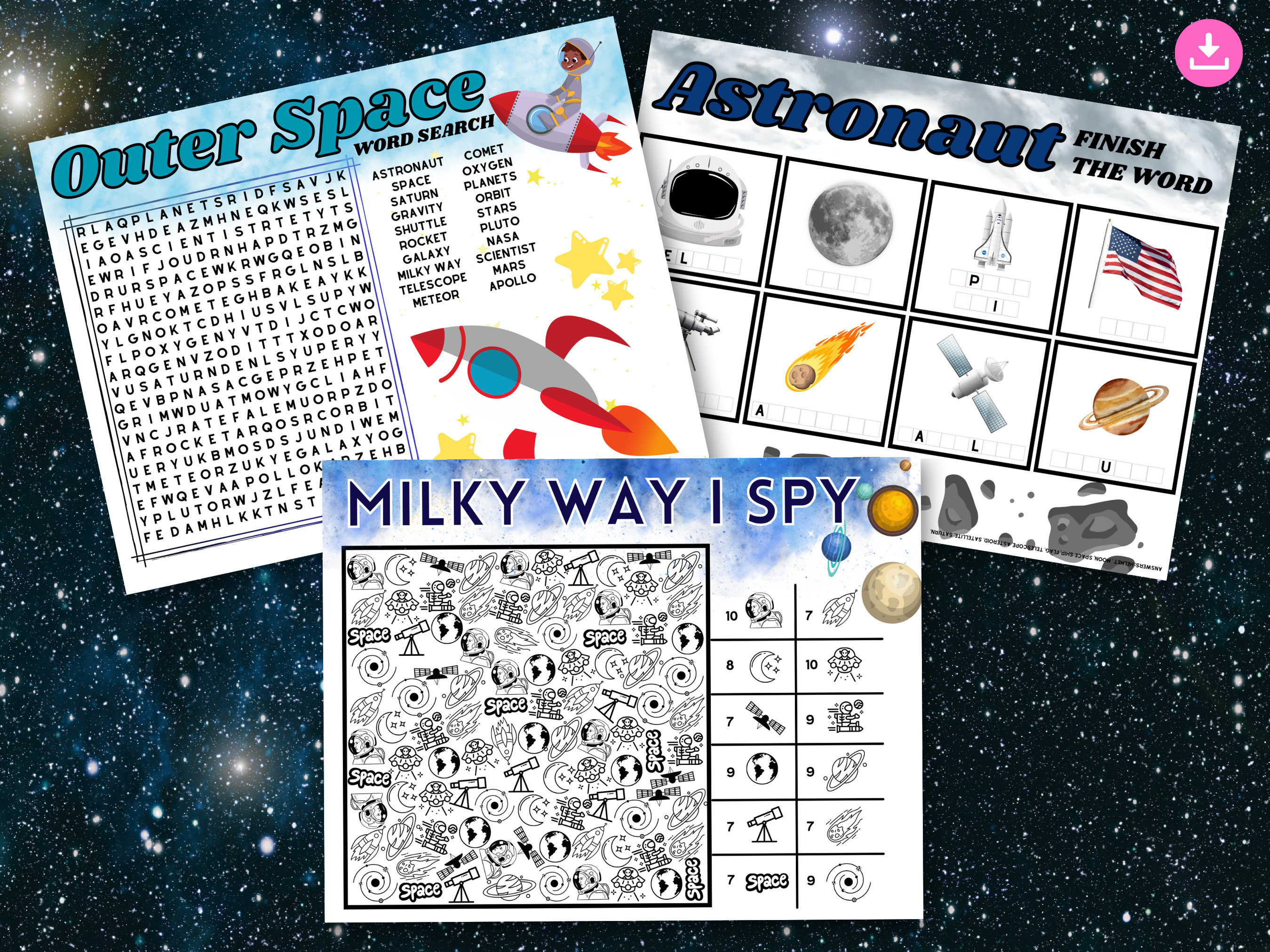 Outer Space Activity Pages: Astronaut, Planets, Galaxy (PDF) - Etsy