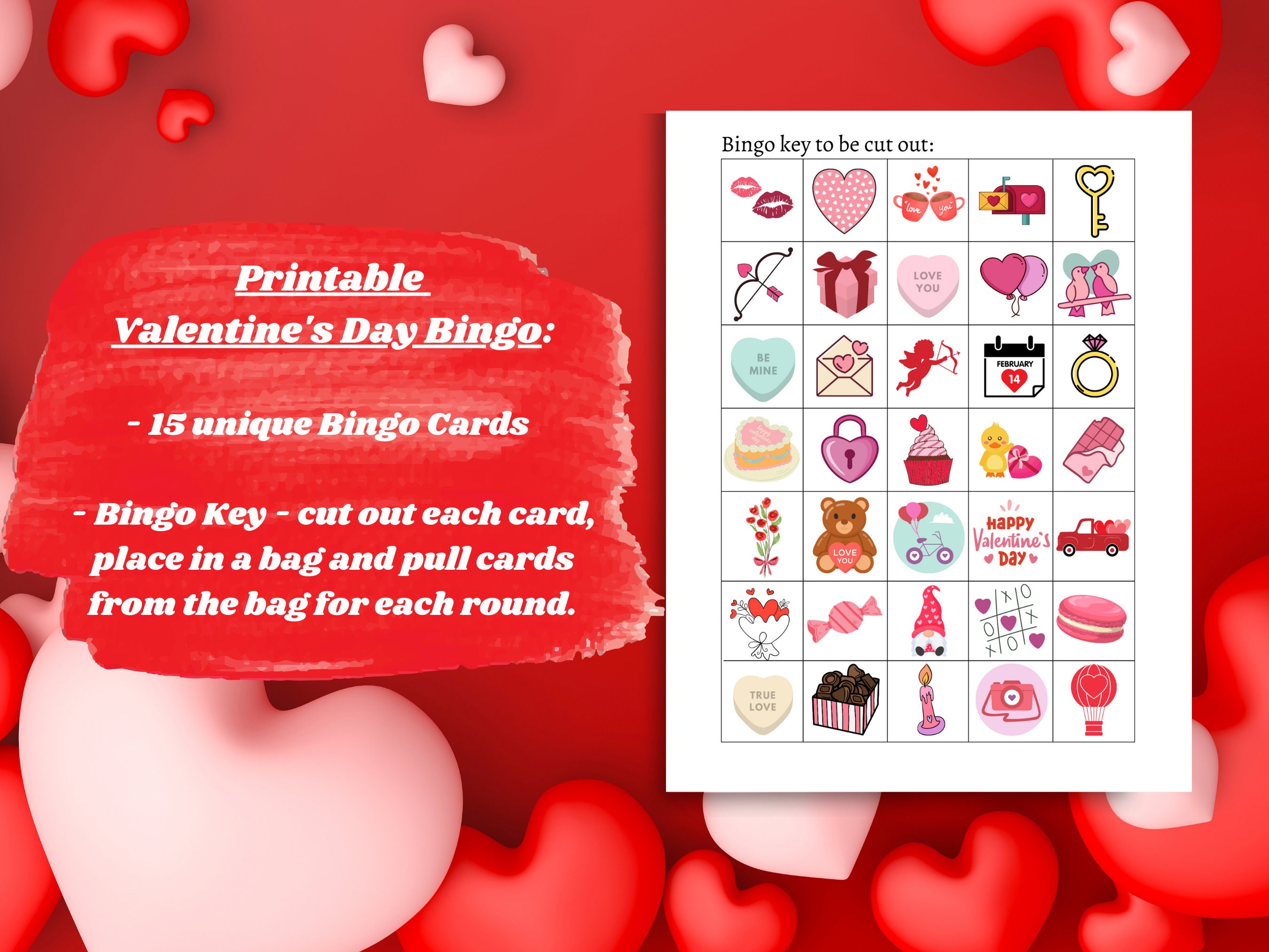 Printable Valentine's Day Bingo, Valentines Kids Game, BINGO Game Night ...
