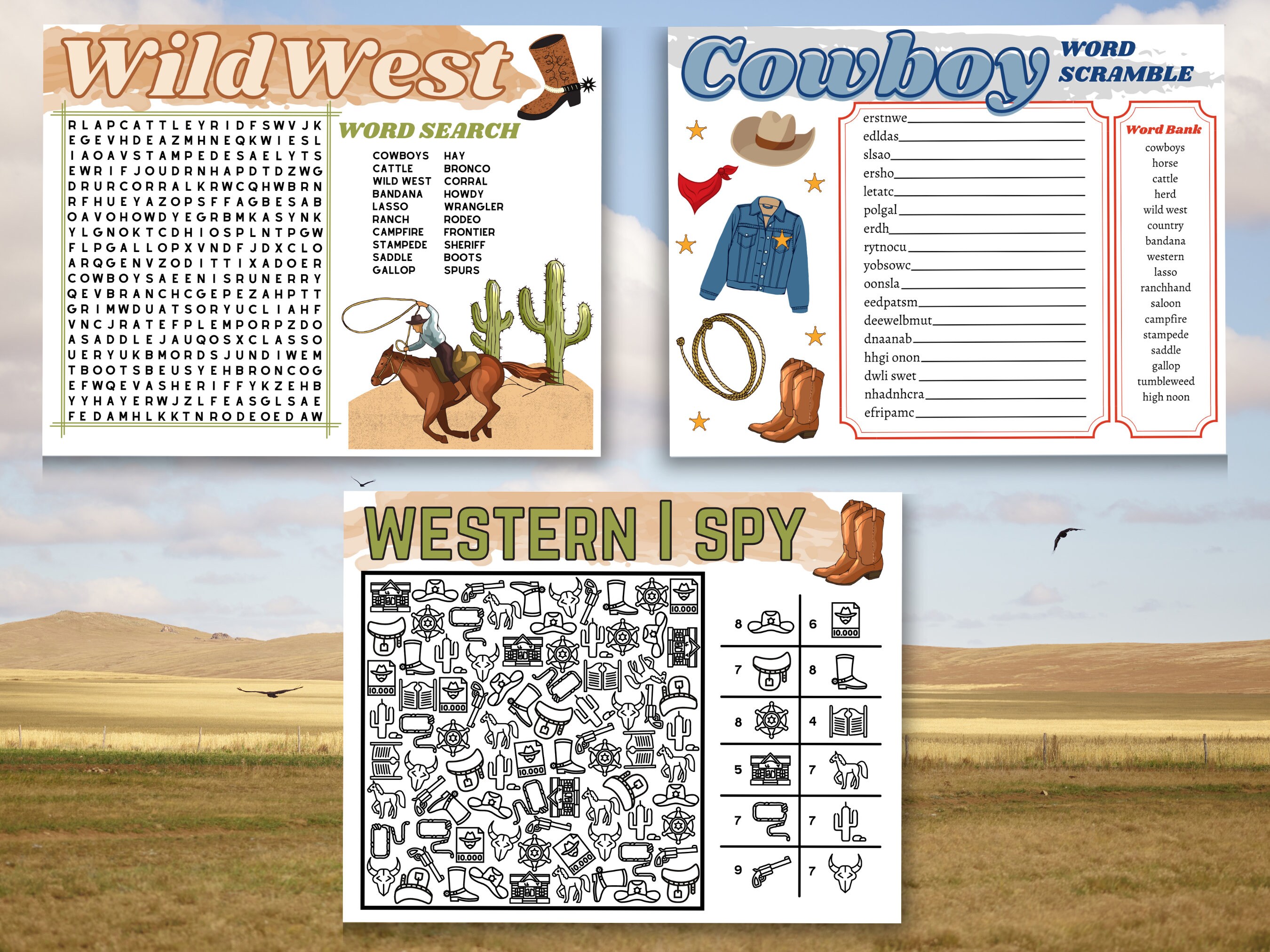 Wild West Activity Pages: Cowboy Word Search, Coloring (PDF) - Etsy