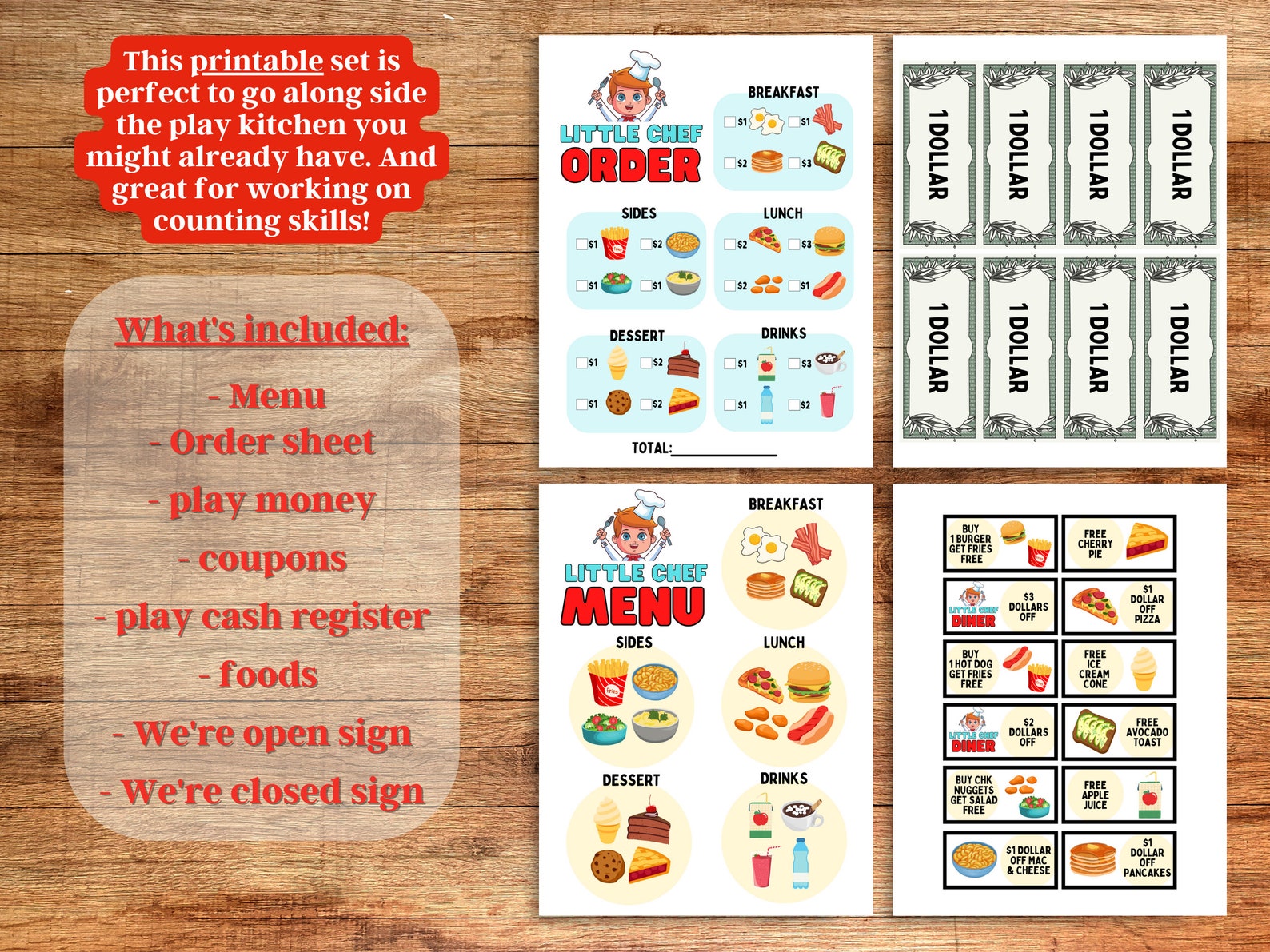 Printable Kids Pretend Play Restaurant, Little Chef Diner, Educational ...