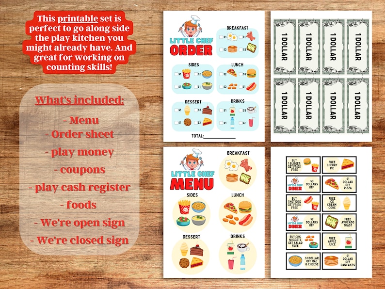 Printable Kids Pretend Play Restaurant, Little Chef Diner, Educational ...
