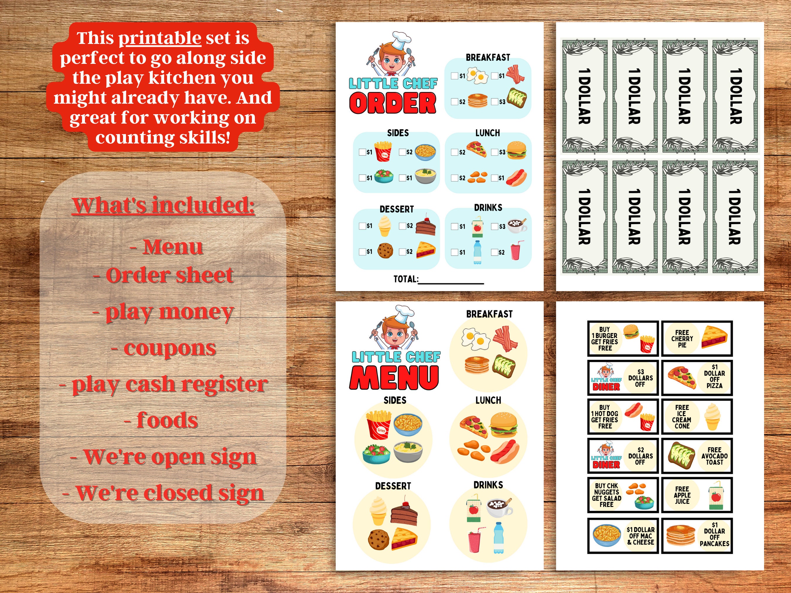 Printable Kids Pretend Play Restaurant, Little Chef Diner, Educational ...