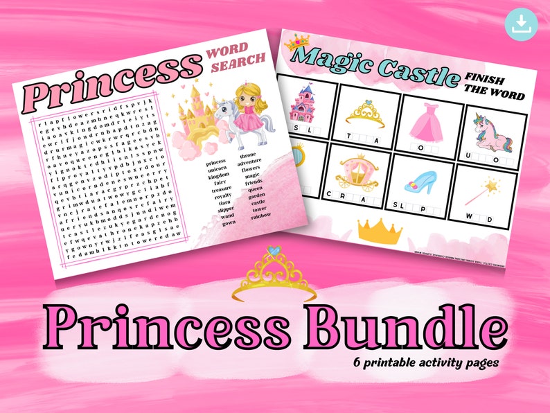 Princess Party Activity Sheets: Coloring Pages & Word Games (PDF ...