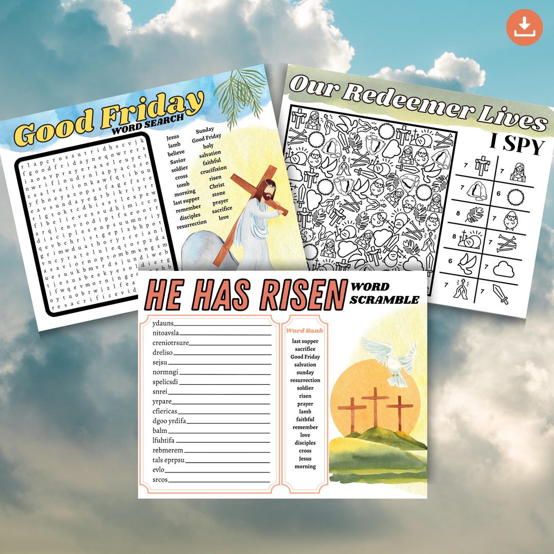 Christian Easter Activity Pages: Scripture Coloring, Word Games (PDF ...