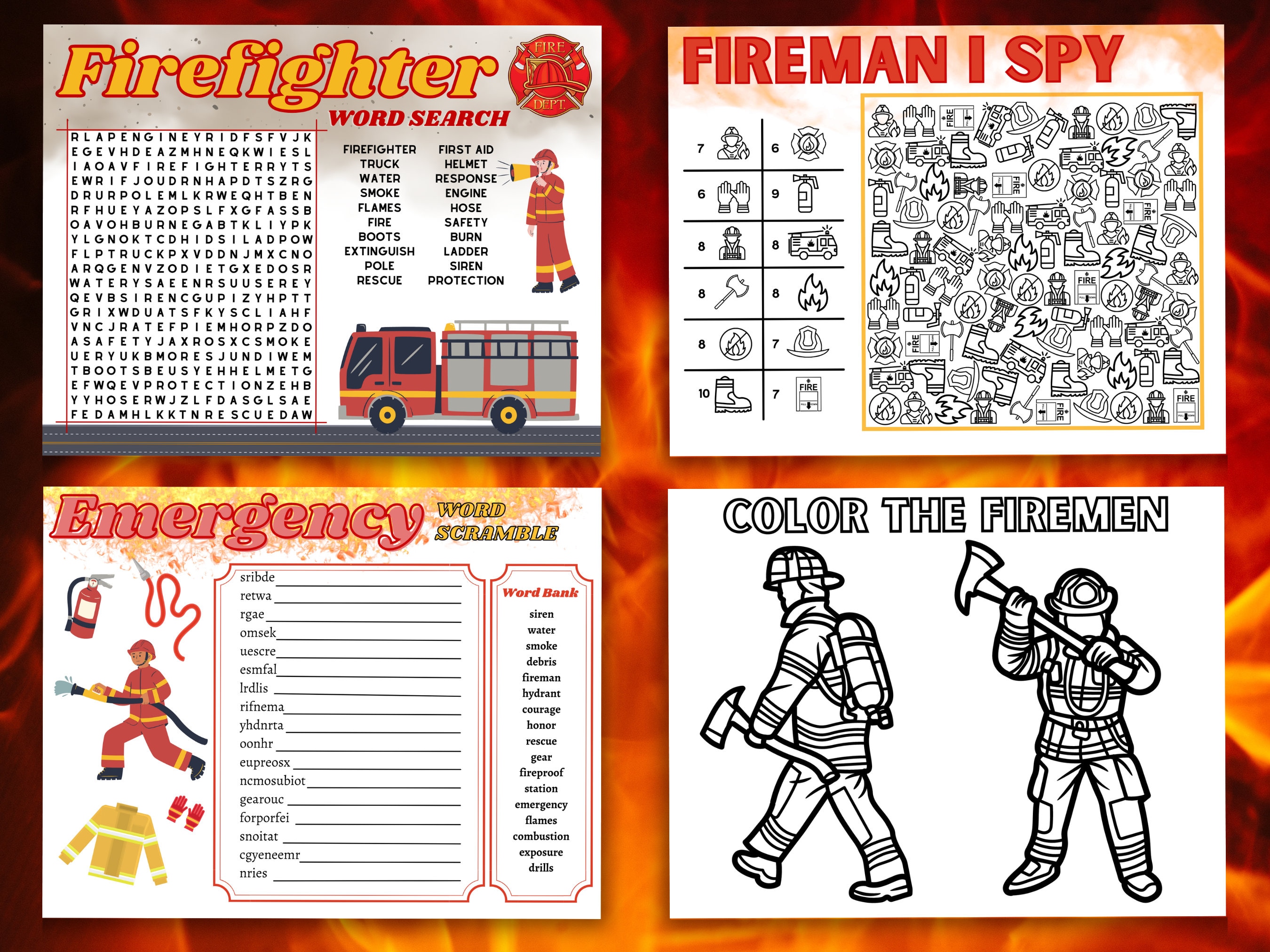 Firefighter Activity Printable for Kids | Fireman Birthday ...