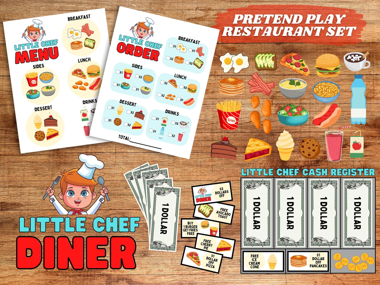 Printable Kids Pretend Play Restaurant, Little Chef Diner, Educational ...