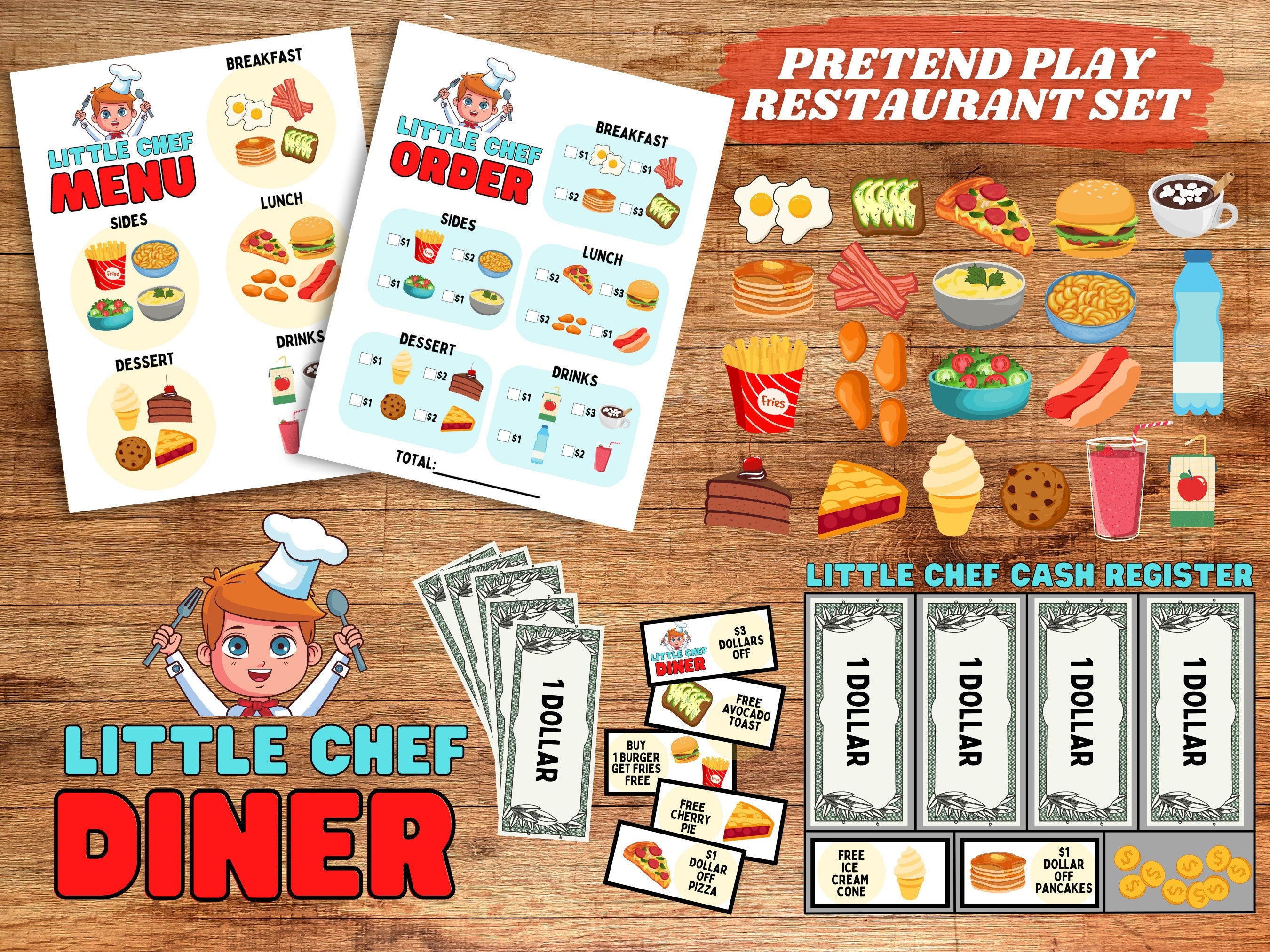 Printable Kids Pretend Play Restaurant, Little Chef Diner, Educational ...
