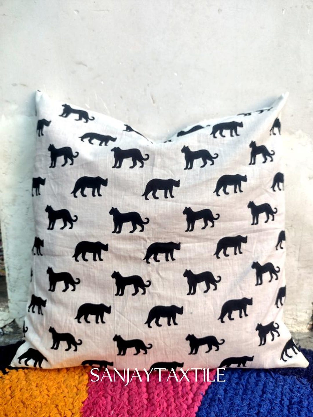 Hand Block Animal Print Print Cotton White Cushion Covers,handmade ...
