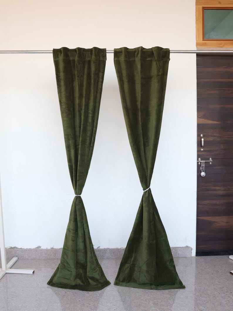 Dark Moss Green Velvet Curtain Custom Curtain - Etsy