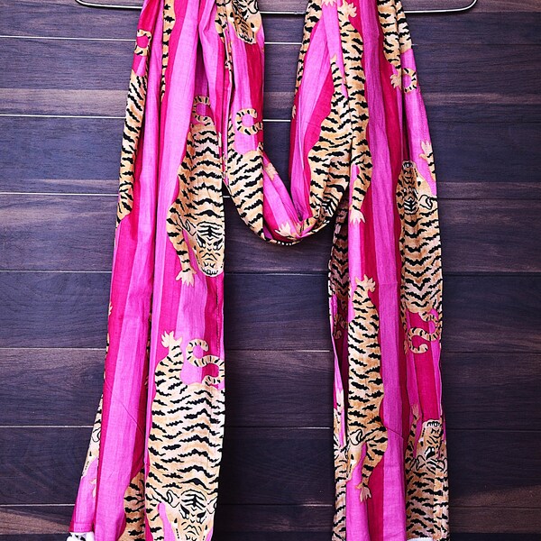 Tiger Block Print Scarf - Etsy UK