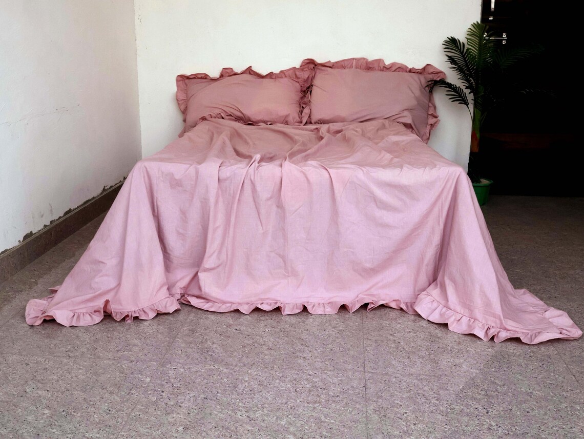 Blush Pink Cotton Duvet Cover Ruffled Cotton Duvet Cover With 2 ...