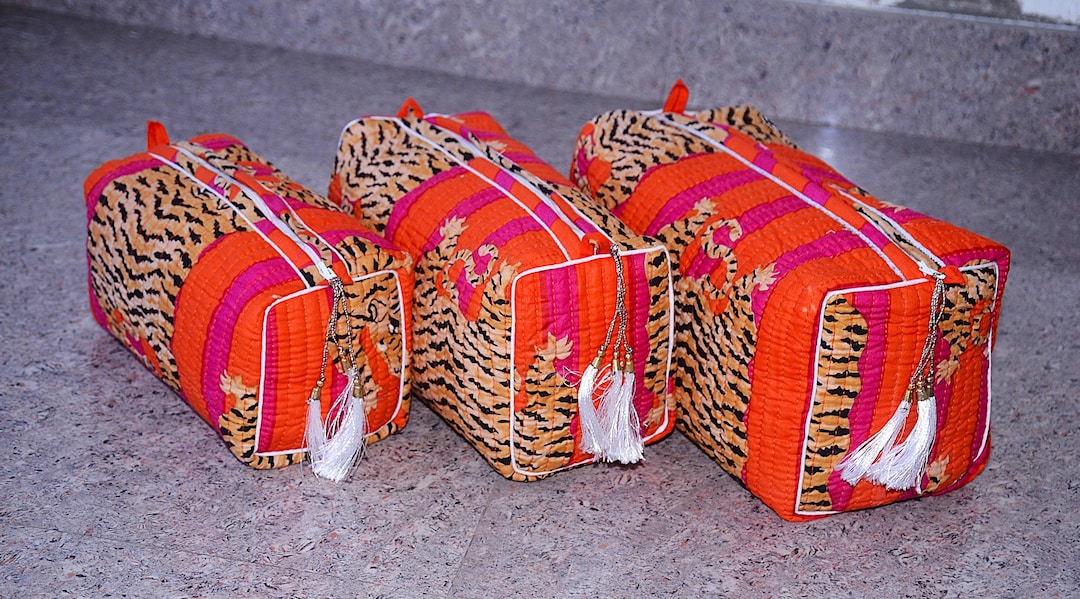 Tiger Print Cotton Toiletry Bag: Quilted Boho Makeup Pouch - Etsy