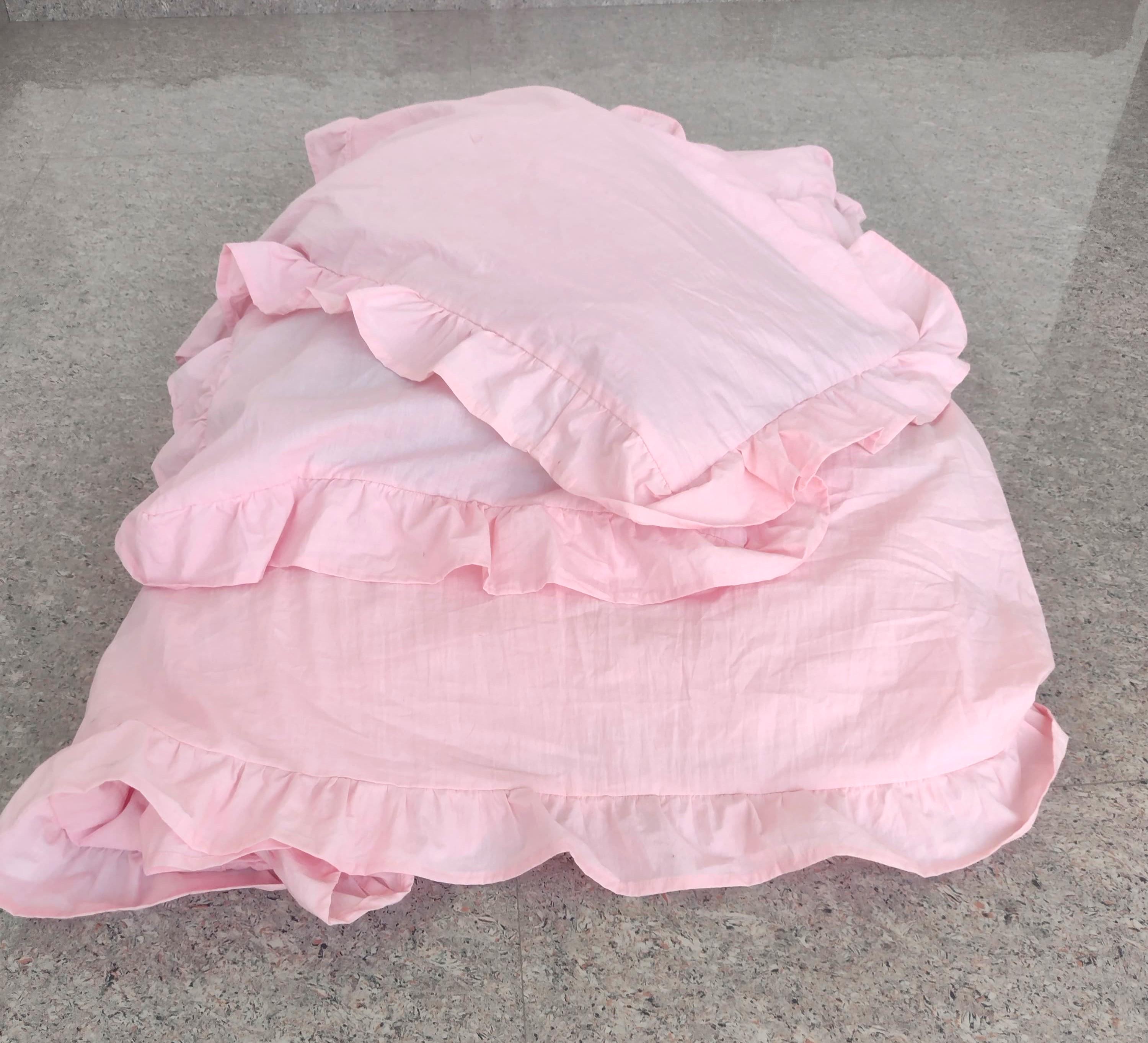 Pink Linen Bedding Duvet Cover Set Ruffled Linen Duvet Cover With 2 ...