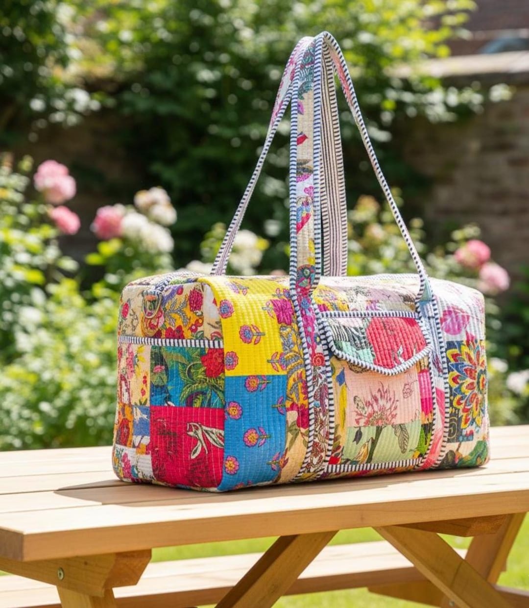 Handmade Patchwork Cotton Duffle Bag, Quilted Travel Bag - Etsy