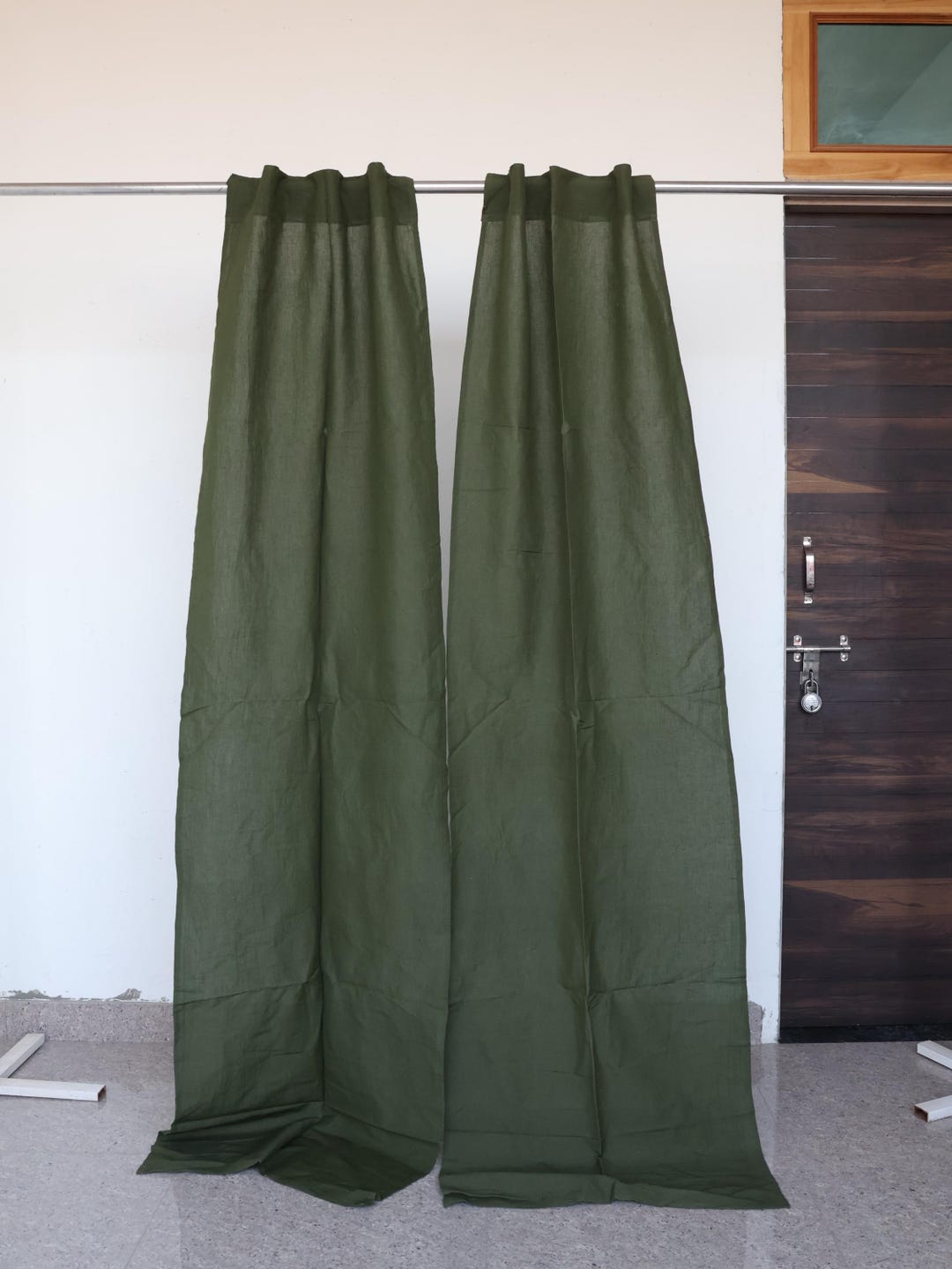 Dark Green Colour Linen and Cotton Curtain, Window Curtain, Door ...