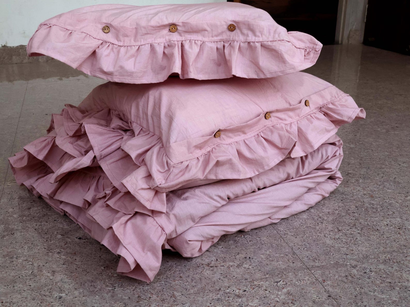 Blush Pink Cotton Duvet Cover Ruffled Cotton Duvet Cover With 2 ...