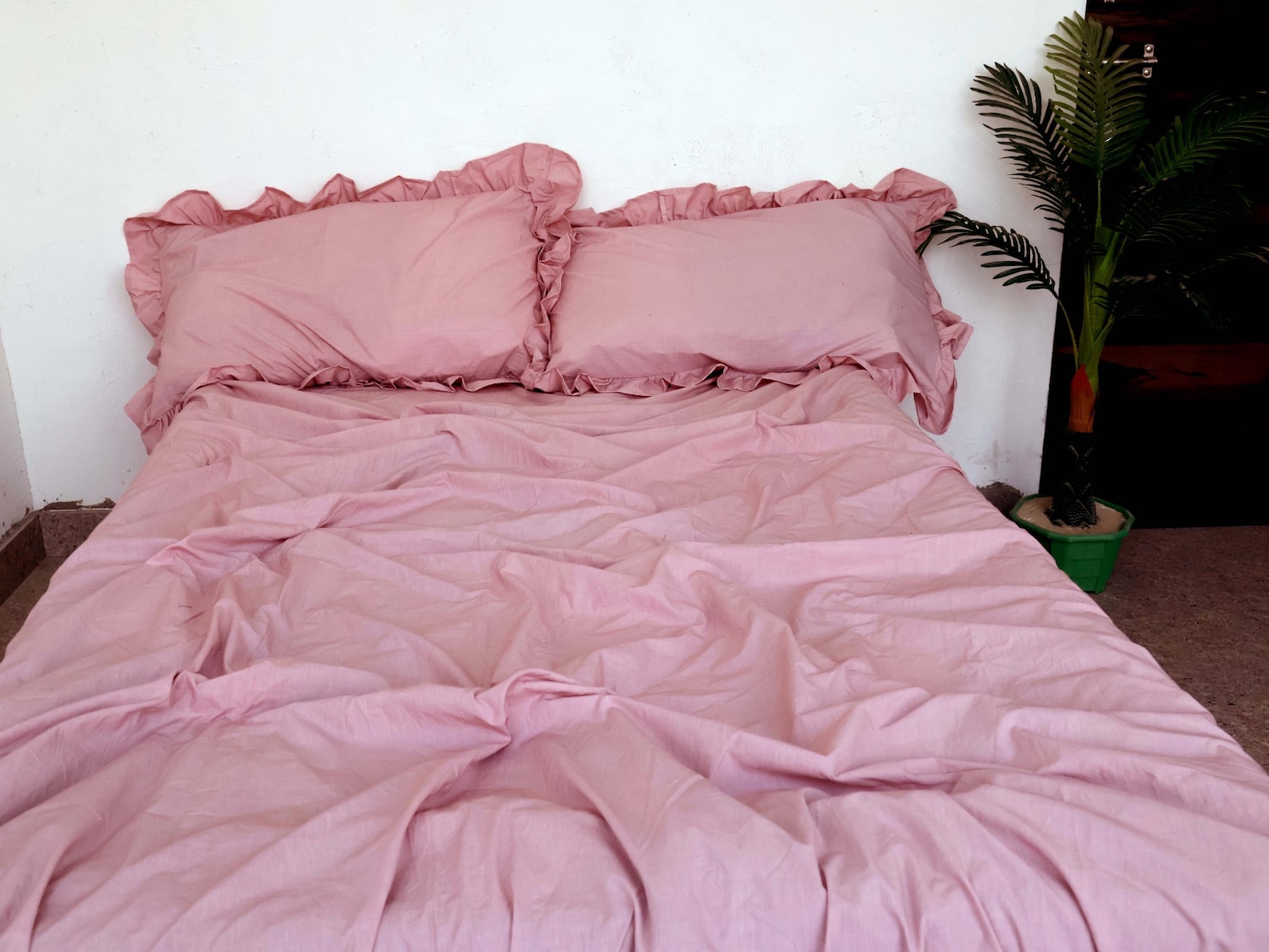 Blush Pink Cotton Duvet Cover Ruffled Cotton Duvet Cover With 2 ...