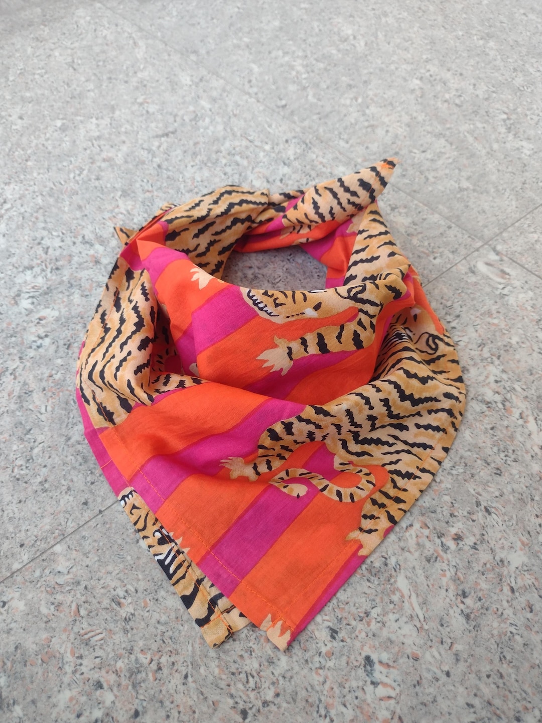 Organic Cotton Bandana Scarf: Tiger Print, Vibrant Colors - Etsy