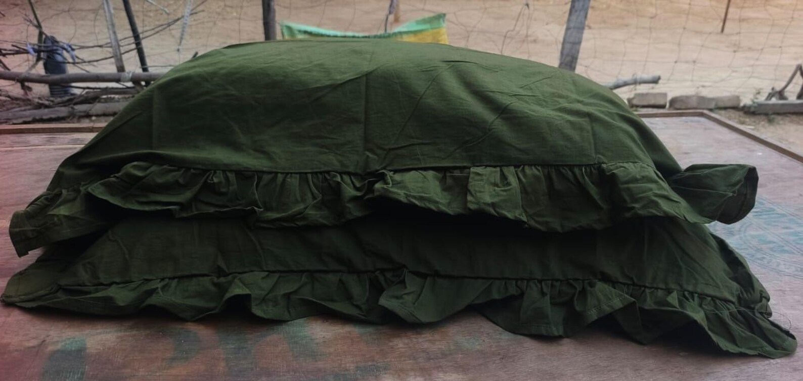 Cotton Olive Green Duvet Cover 3pcs Ruffled Duvet Cover With 2 ...