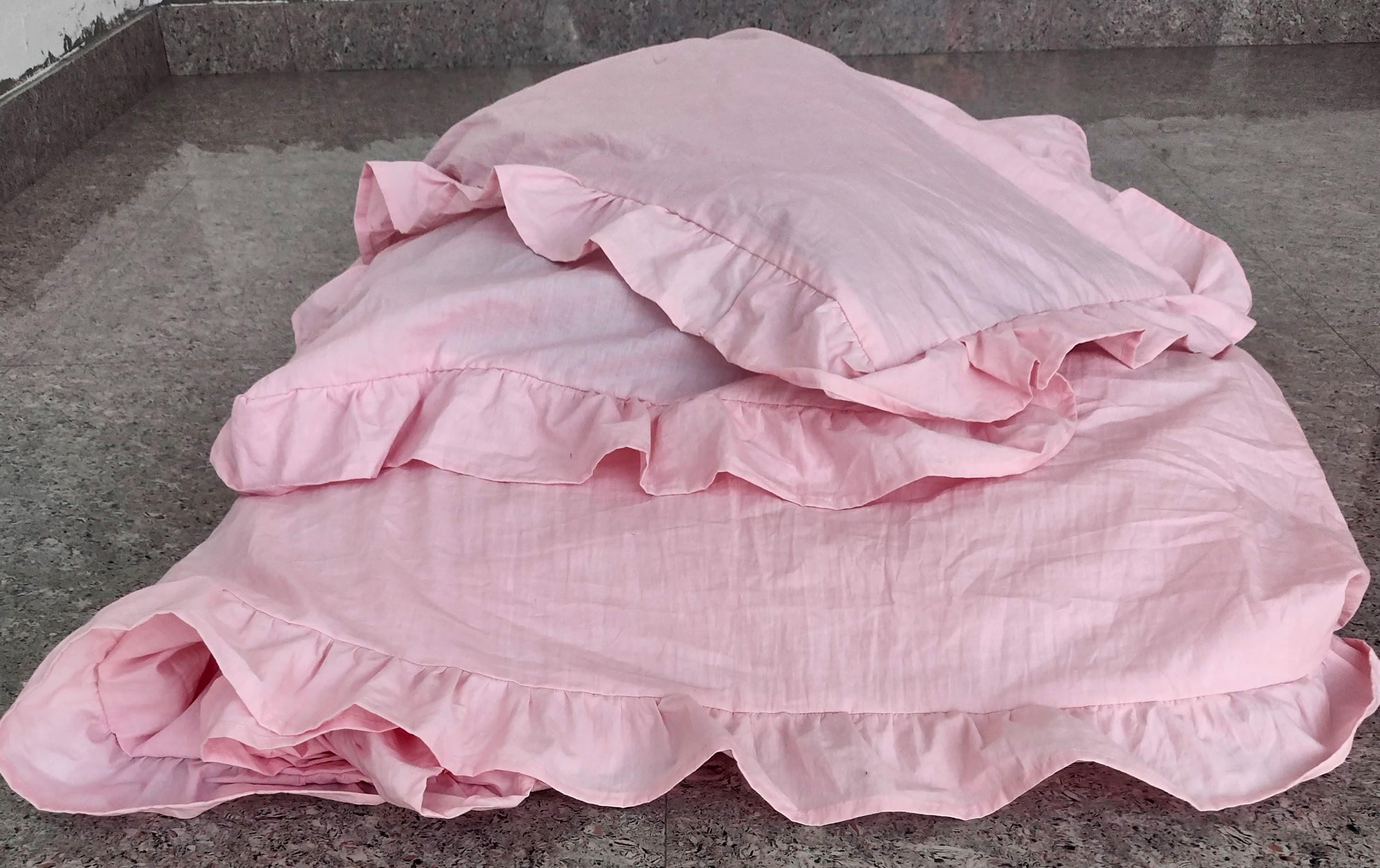 Pink Linen Bedding Duvet Cover Set Ruffled Linen Duvet Cover With 2 ...