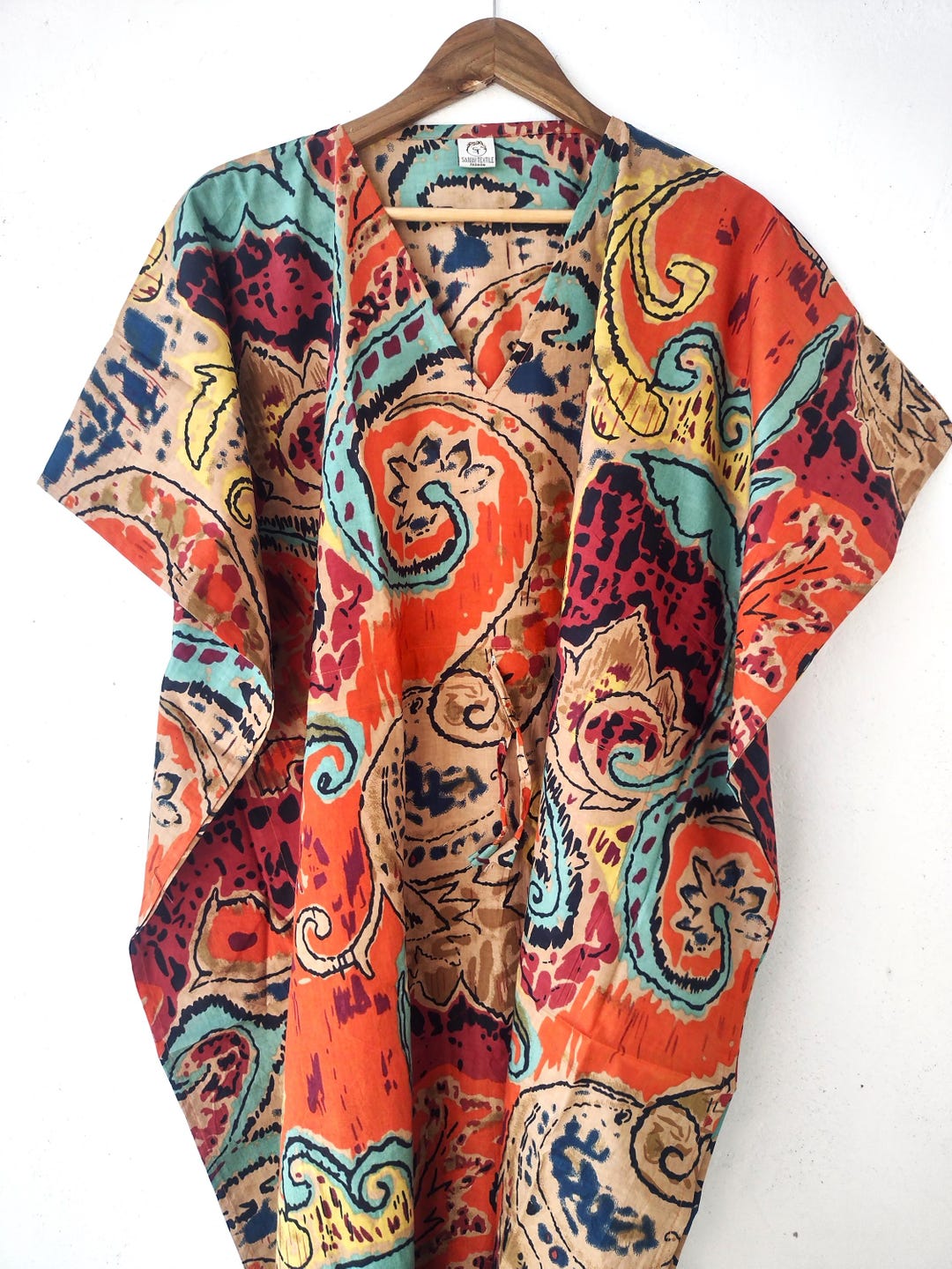 Tiger Print Cotton Kaftan, Paisley Colour Kaftan, Summer Wear Kaftan ...