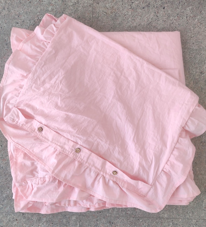 Pink Linen Bedding Duvet Cover Set Ruffled Linen Duvet Cover With 2 ...