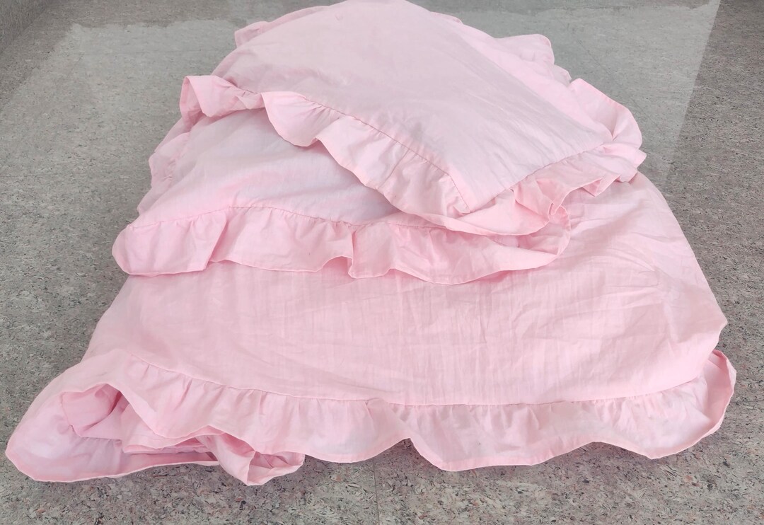 Pink Ruffled Cotton Duvet Cover Set: Solid Color Bedding - Etsy