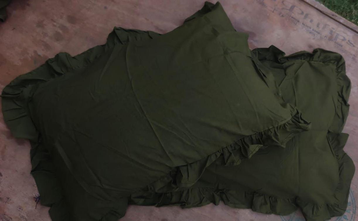 Cotton Olive Green Duvet Cover 3pcs Ruffled Duvet Cover With 2 ...