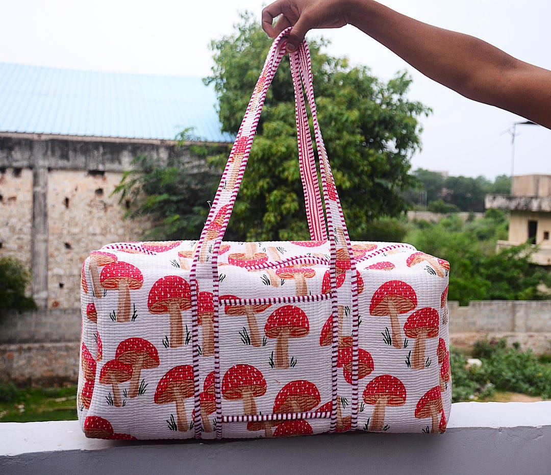 Handblock Print Cotton Duffle Bag: Large Quilted Travel Bag - Etsy