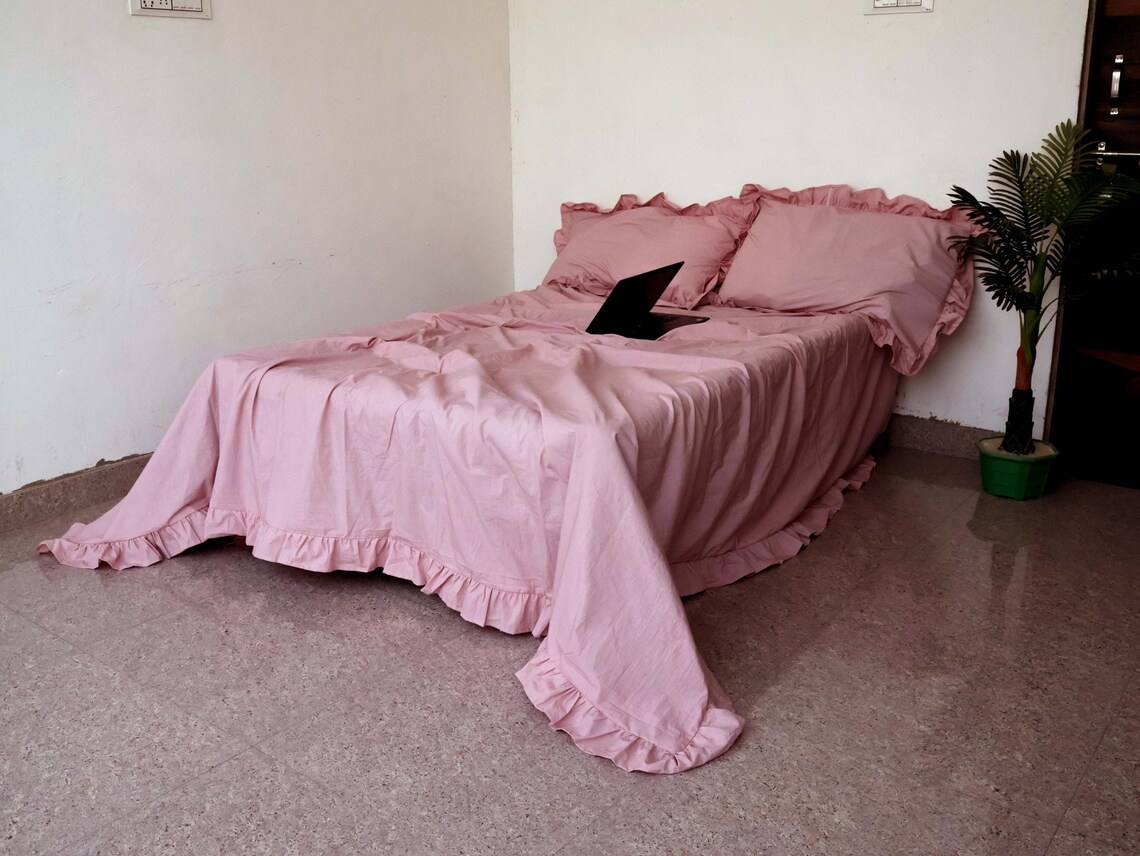 Blush Pink Cotton Duvet Cover Ruffled Cotton Duvet Cover With 2 ...