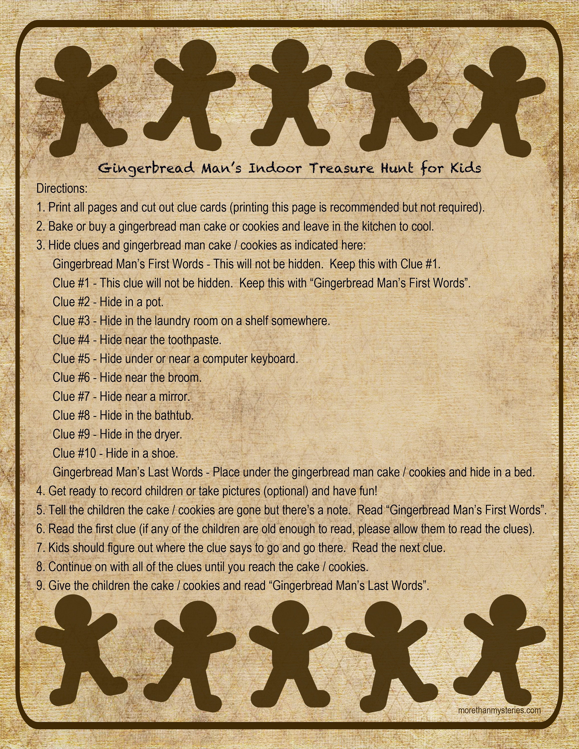 Gingerbread Man Indoor Treasure Hunt for Kids Printable - Etsy