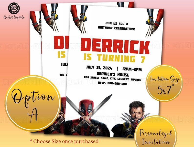 DEADPOOL & WOLVERINE Birthday Invitation, Deadpool and Wolverine Ticket ...