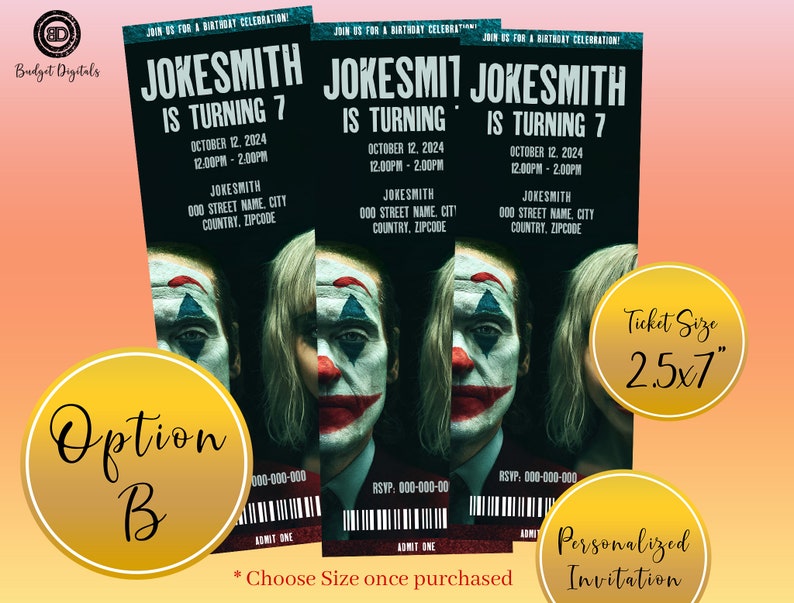 Joker Folie a Deux Birthday Invitation, Joker Folie a Deux Movie Ticket ...