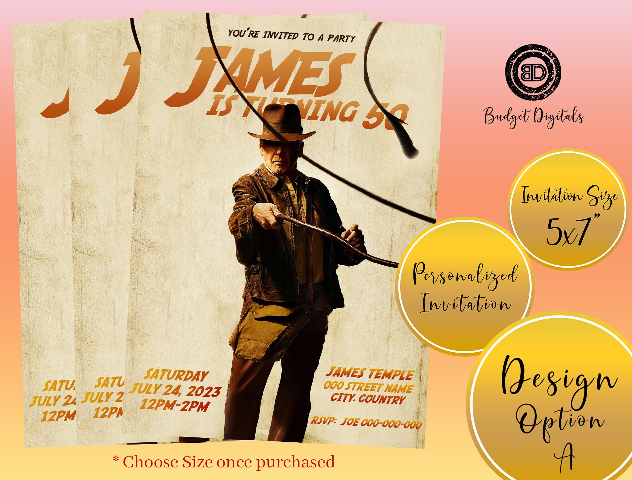Indiana Jones and the Dial of Destiny Birthday Invitation, Indiana ...