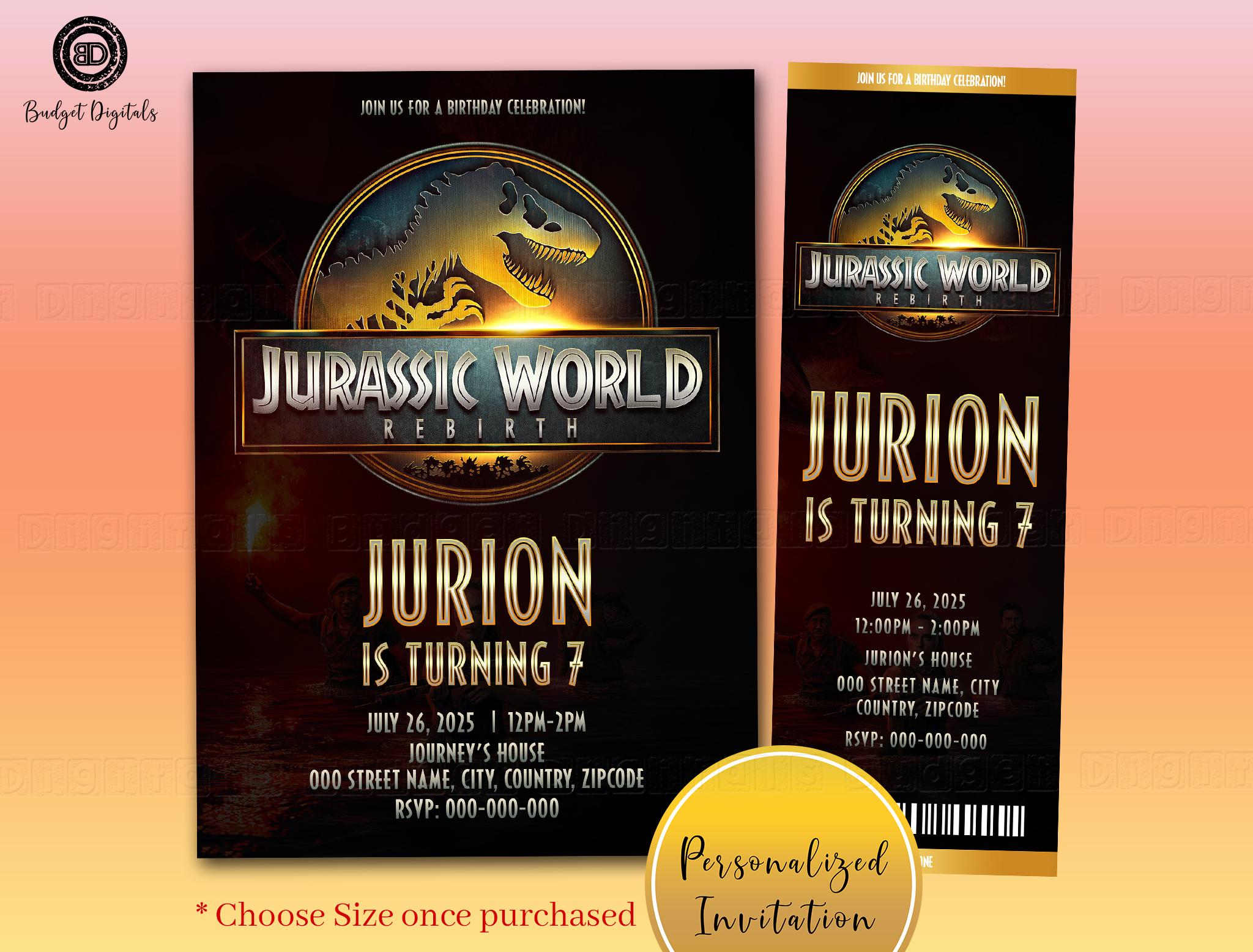 JURASSIC WORLD REBIRTH Birthday Invitation, Jurassic World Rebirth Movie Ticket, Jurassic World ...