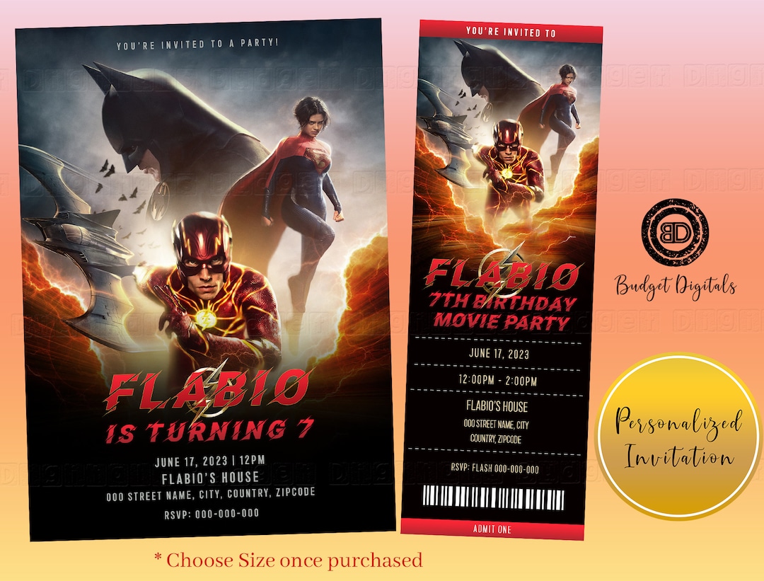 THE FLASH Birthday Invitation, the Flash Ticket, the Flash Party ...