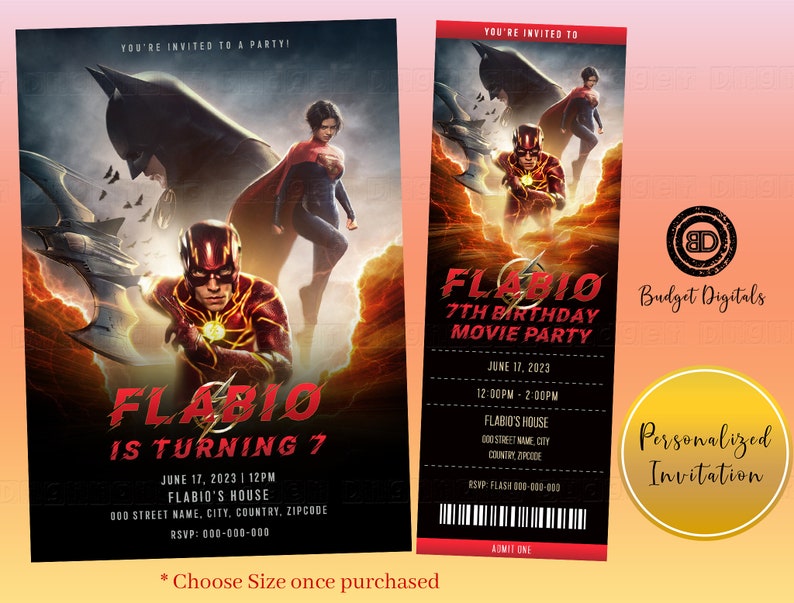 THE FLASH Birthday Invitation, the Flash Ticket, the Flash Party ...