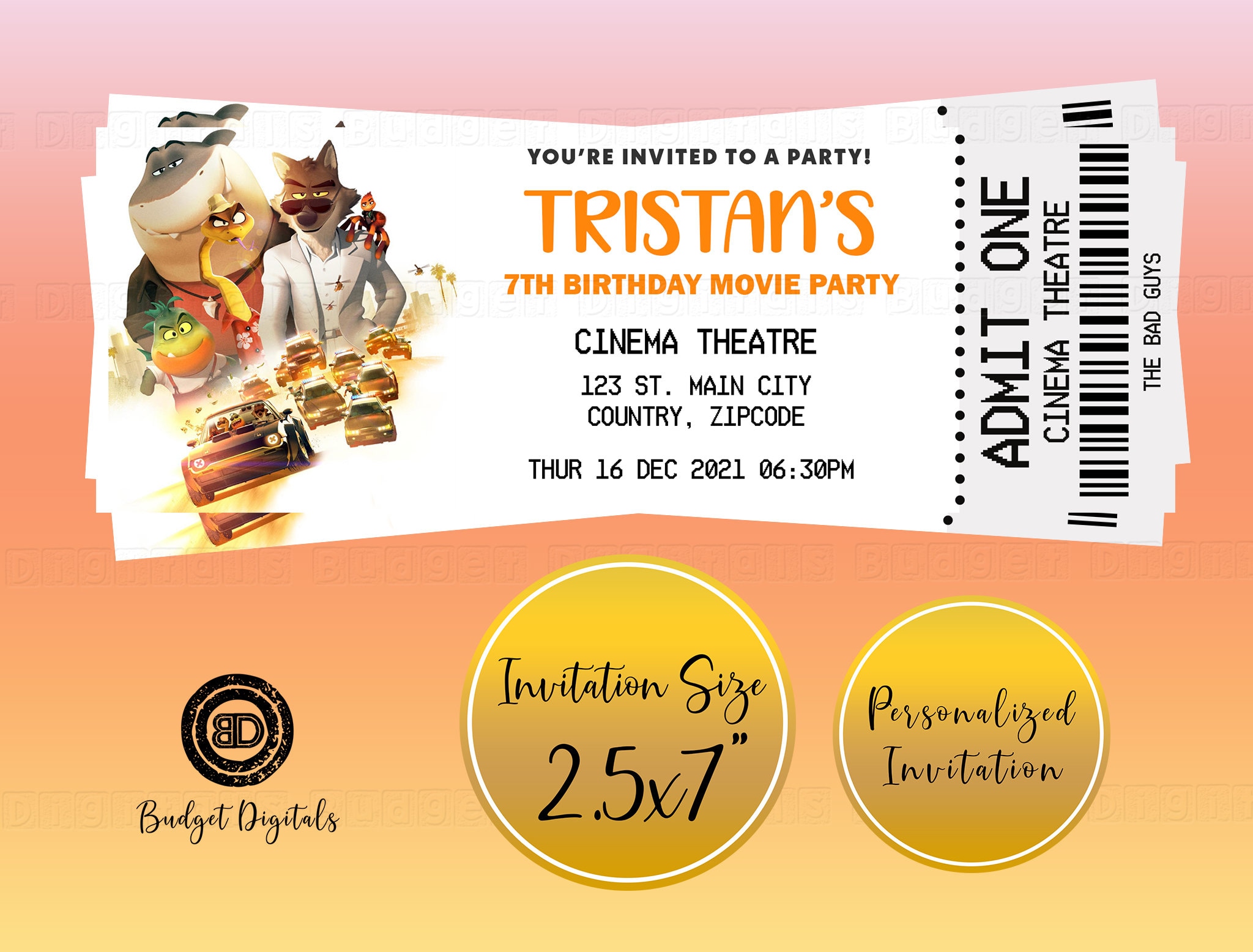 The Bad Guys Movie Ticket, the Bad Guys Birthday Invitation, the Bad ...