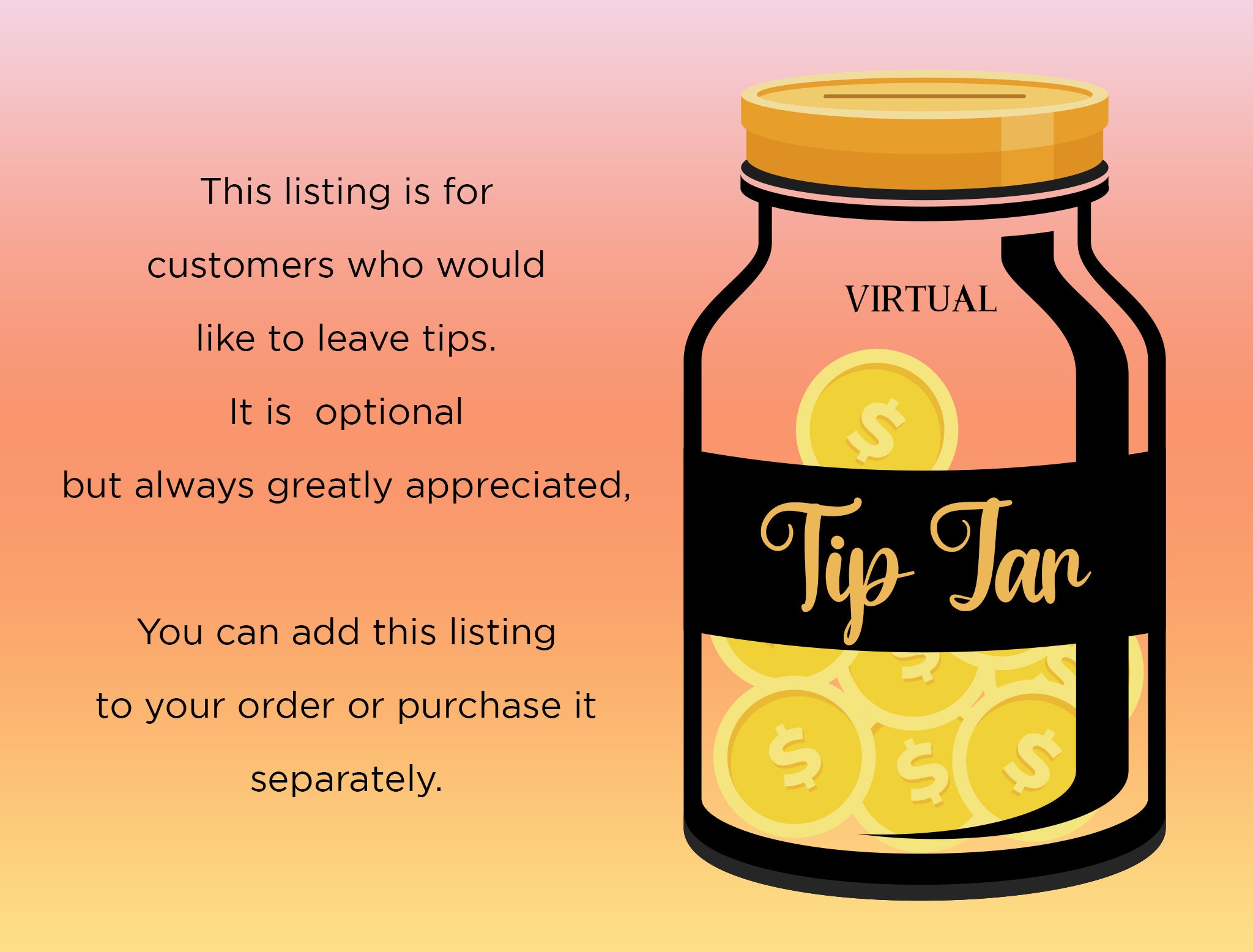 Virtual Tip Jar, Tip Jar, Virtual Tip for the Seller, Thank You Tip - Etsy