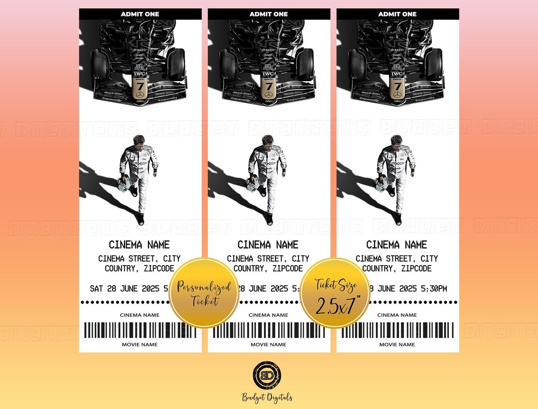 F1 Movie Ticket, F1 Digital Ticket, F1 Printable Ticket, F1 Admission ...