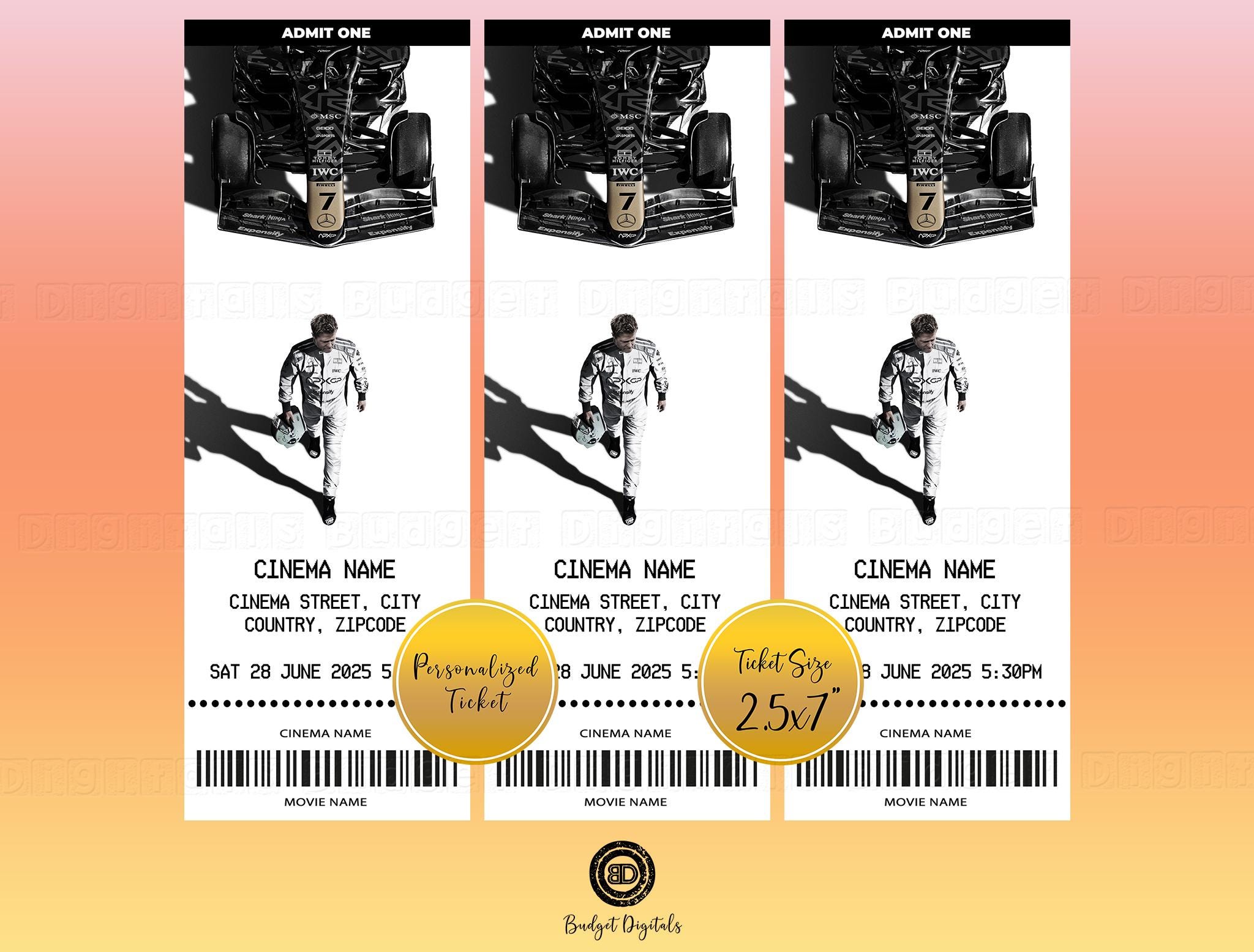 F1 Movie Ticket, F1 Digital Ticket, F1 Printable Ticket, F1 Admission ...
