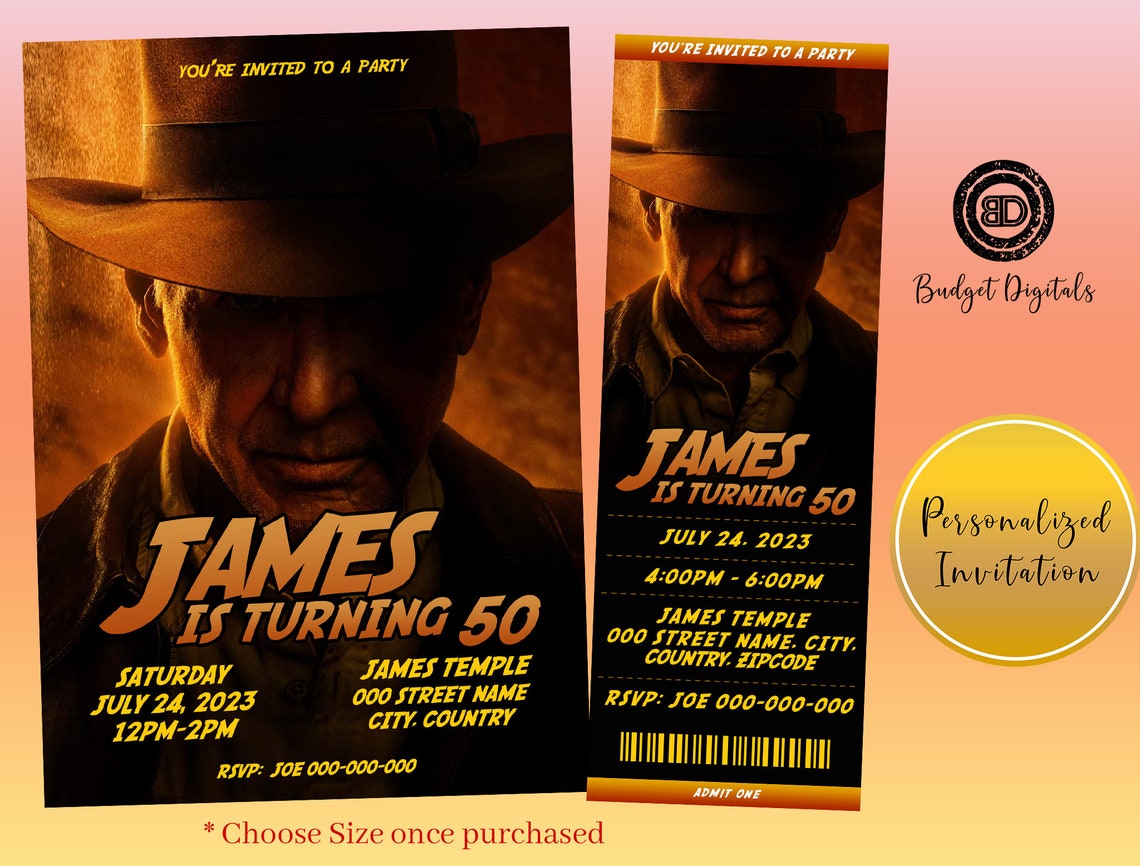 Indiana Jones and the Dial of Destiny Birthday Invitation, Indiana ...