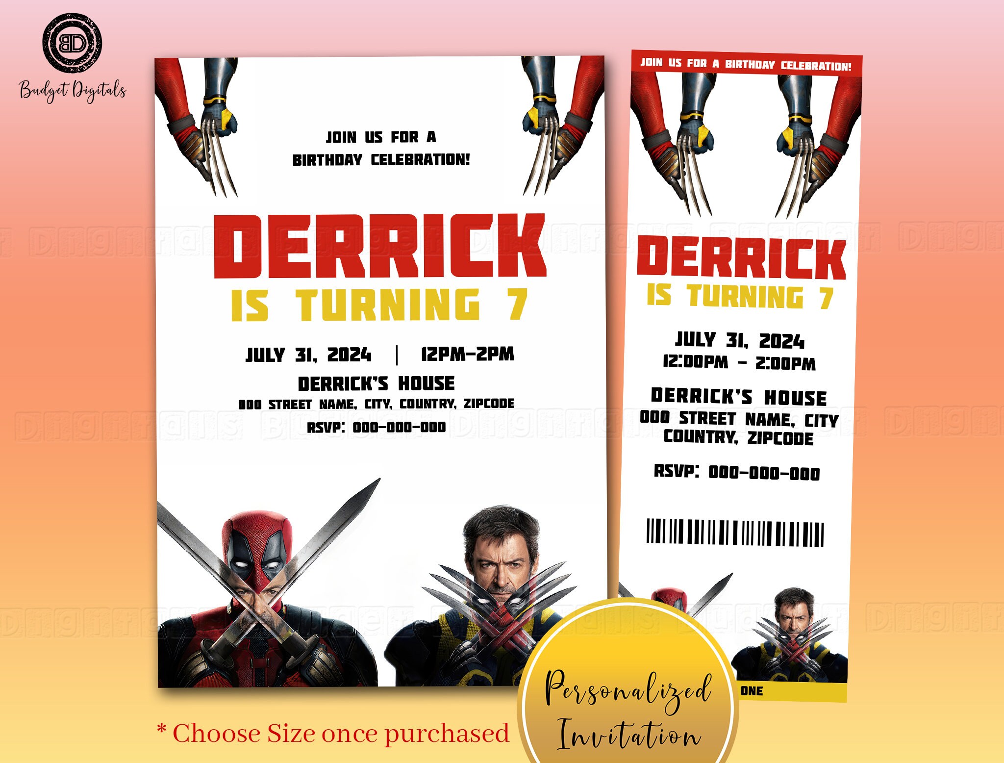 DEADPOOL & WOLVERINE Birthday Invitation, Deadpool and Wolverine Ticket ...