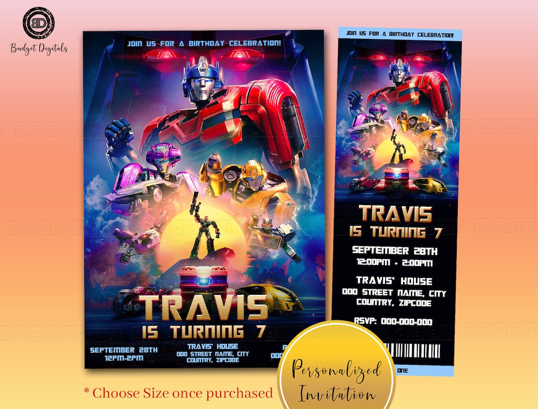 Transformers One Birthday Invitation, Transformers One Movie Ticket ...