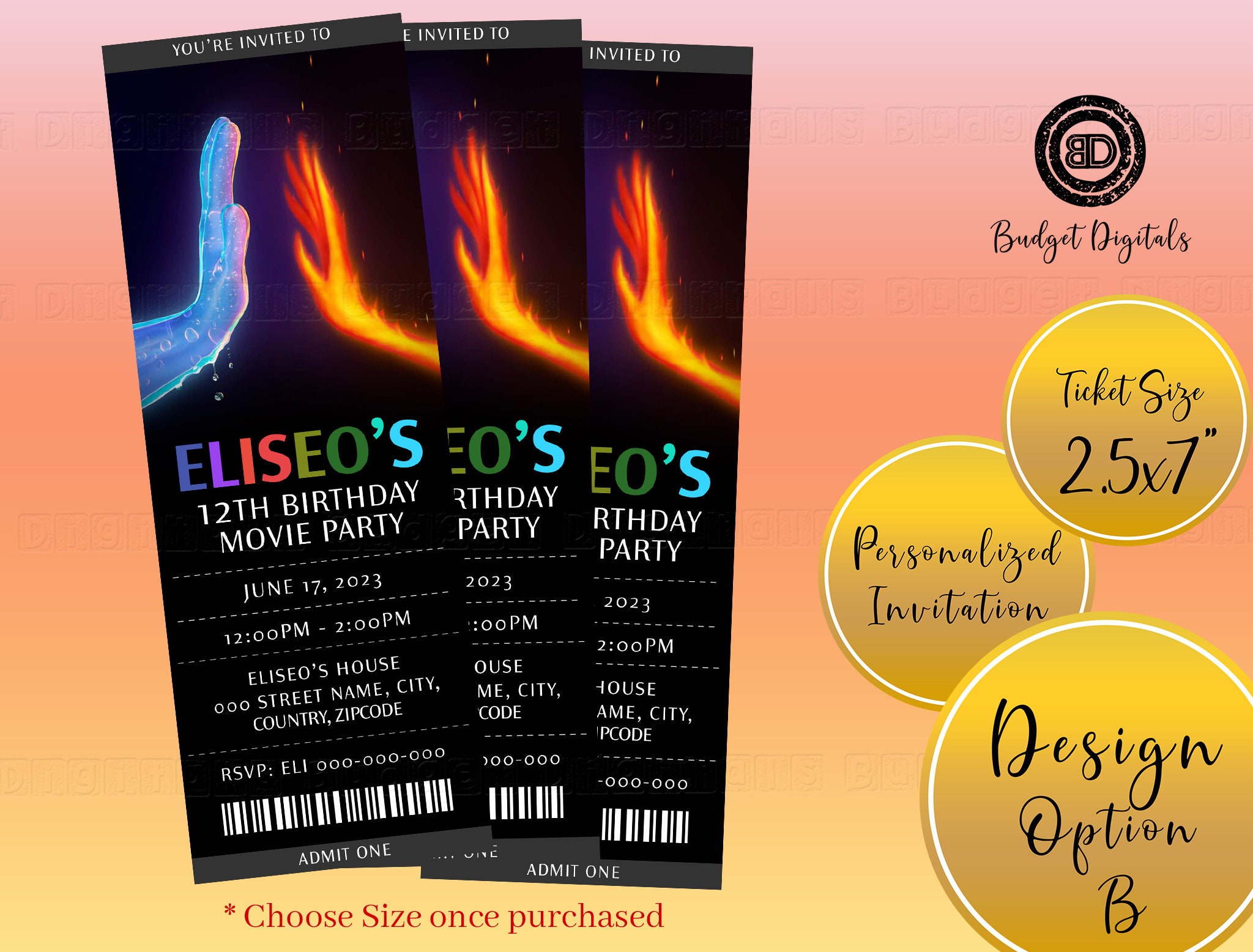 ELEMENTAL Birthday Invitation, ELEMENTAL Invite, Elemental Party Invitation, Elemental Party ...