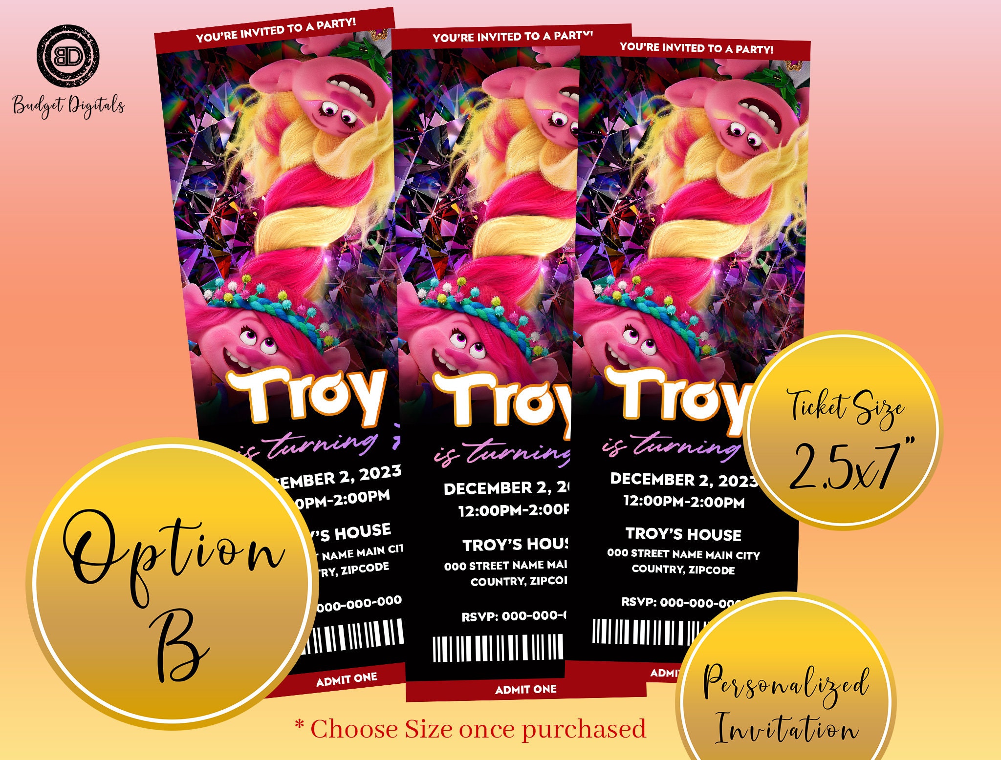 TROLLS BAND TOGETHER Birthday Invitation, Trolls Band Together Ticket ...