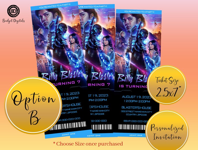 Blue Beetle Birthday Invitation, Blue Beetle Ticket Invitation, Blue ...