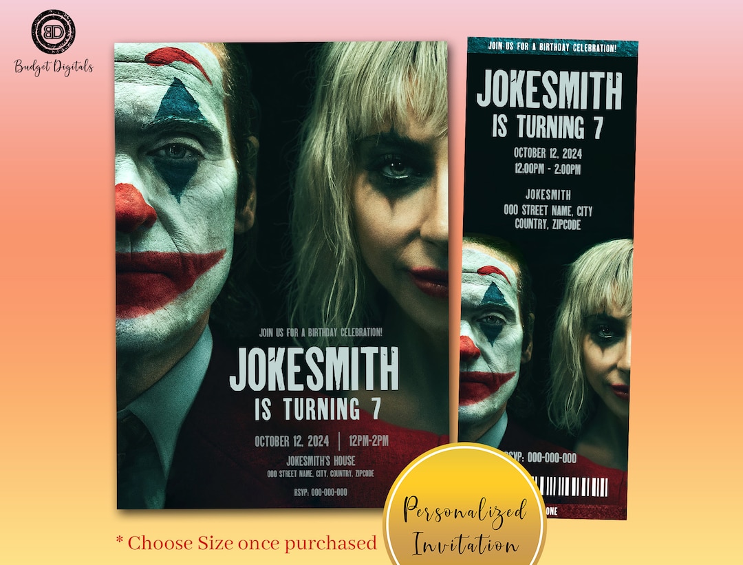 Joker Folie a Deux Birthday Invitation, Joker Folie a Deux Movie Ticket ...