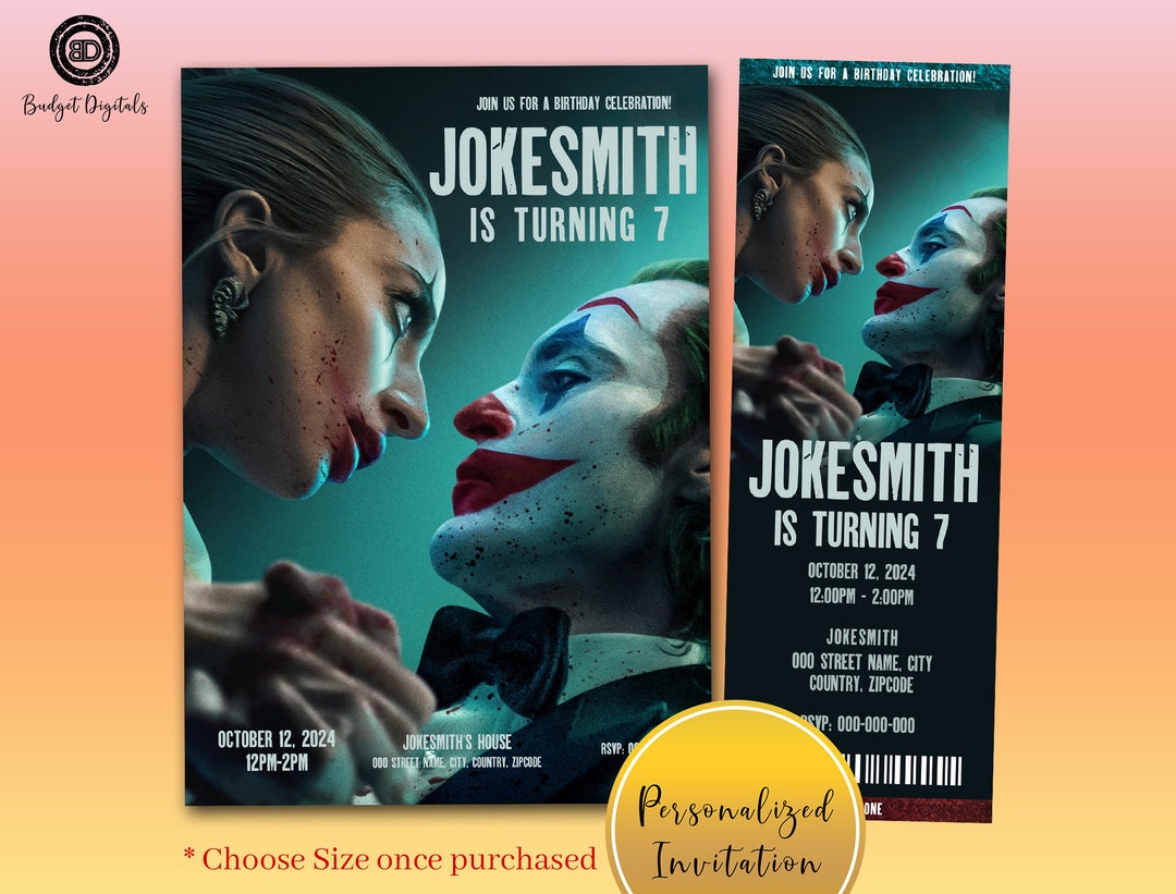 Joker Folie a Deux Birthday Invitation, Joker Folie a Deux Movie Ticket ...