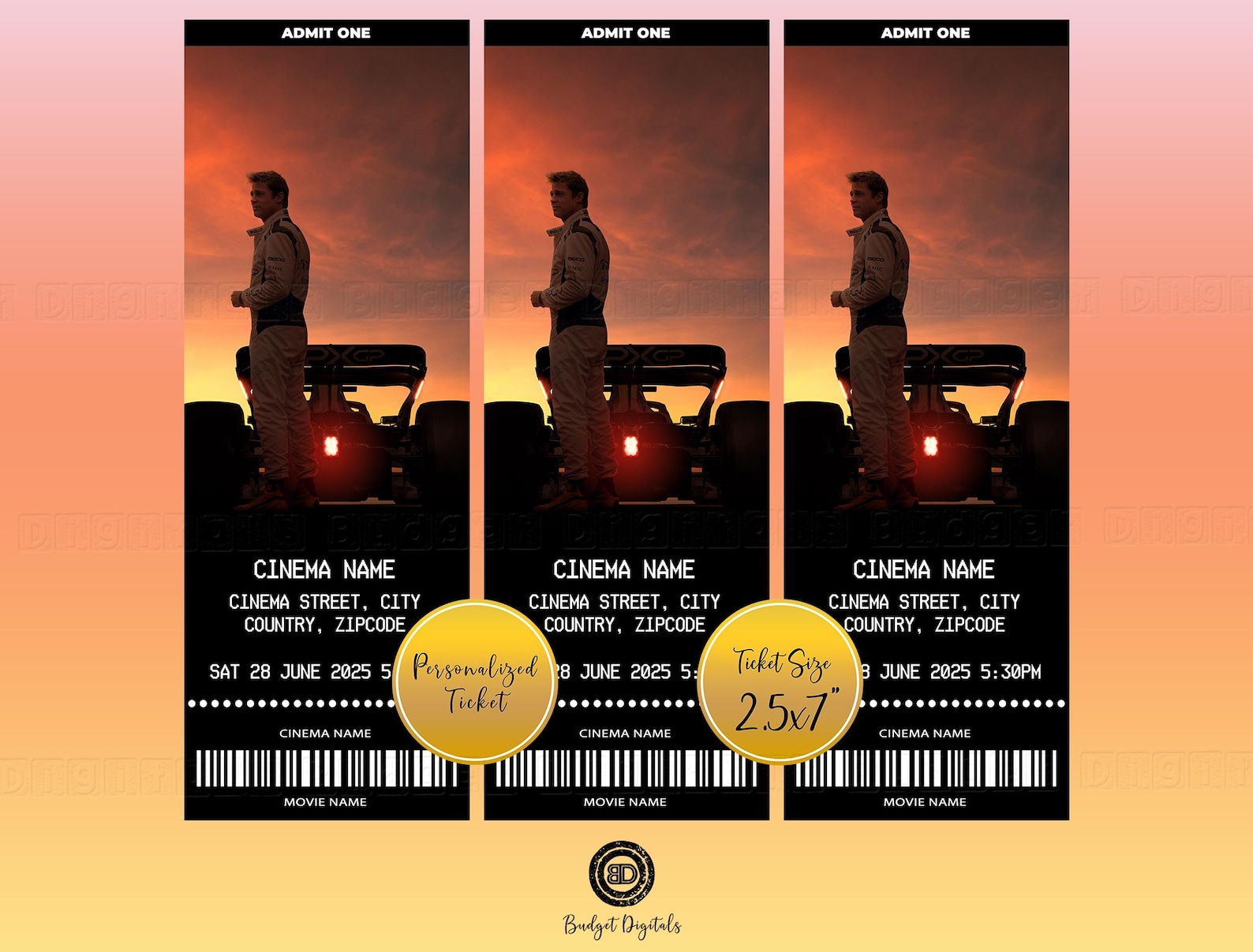 F1 Movie Ticket, F1 Digital Ticket, F1 Printable Ticket, F1 Admission ...